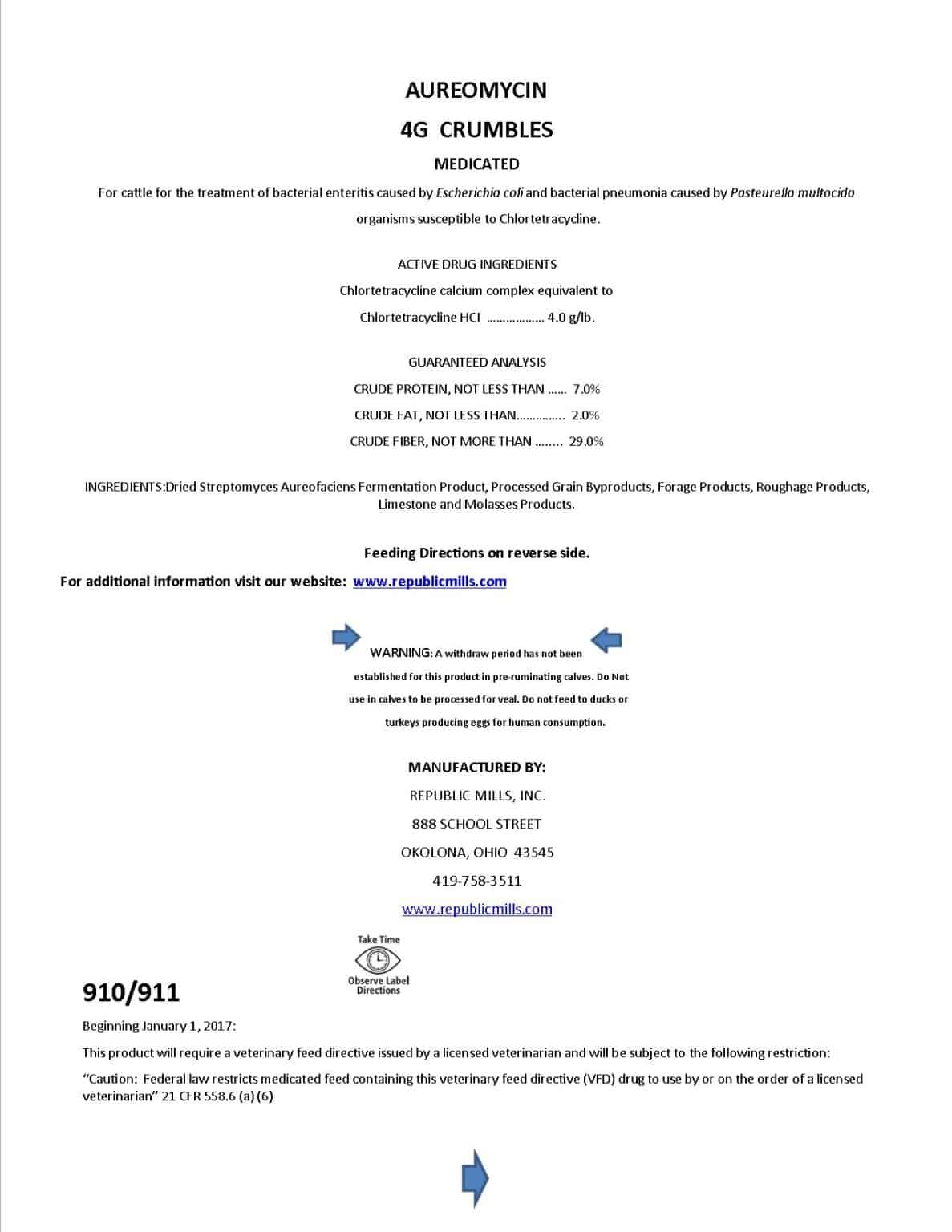 Aureomycin 4 Gram Crumbles - Republic Mills